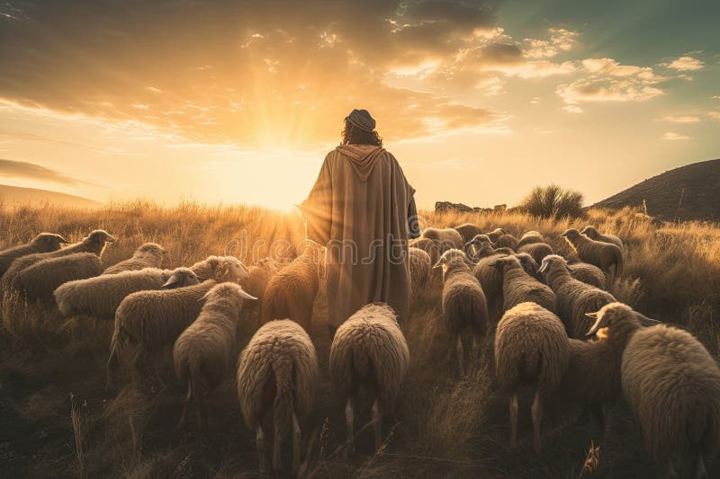 A Bible Jesus Shepherd with His Flock of Sheep during Sunset ... A Bible Jesus Shepherd with His Flock of Sheep during Sunset ...