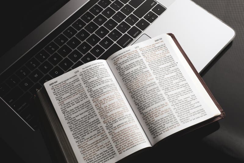 Bible on a laptop computer stock image. Image of christianity - 178815947
