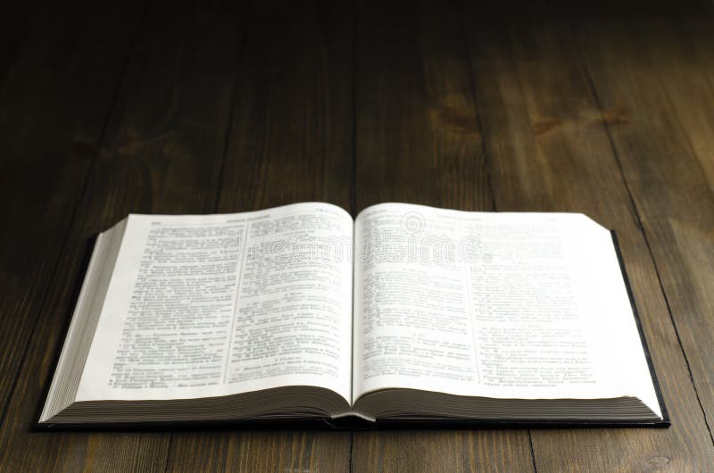 Bible Open. Holy, Scripture on the Table, Wooden. Stock Photo - Image ...