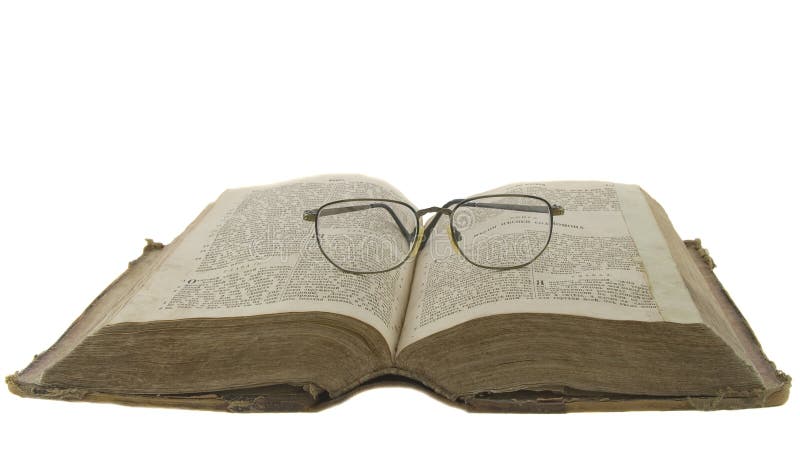 Bible Open and Glasses on it Isolated Over Whi Stock Photo - Image of ...