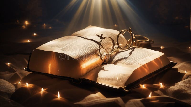 The Bible Open in the Light of God Stock Illustration - Illustration of ...