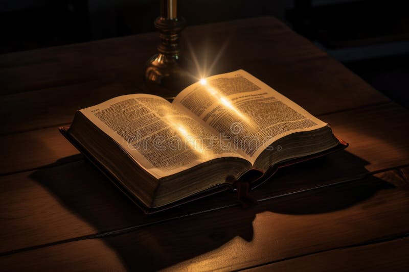 Bible, Shining Holy Bible on the Wooden Table. Generative Ai Stock ...