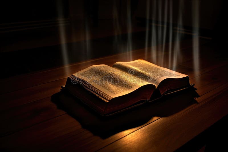 Bible, Shining Holy Bible on the Wooden Table. Generative Ai Stock ...