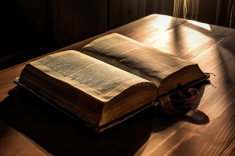 Bible, Shining Holy Bible on the Wooden Table. Generative Ai Stock ...