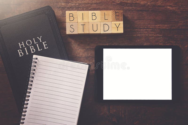 Bible Study Tonight in Block Letters on a Wooden Table with a Holy ...