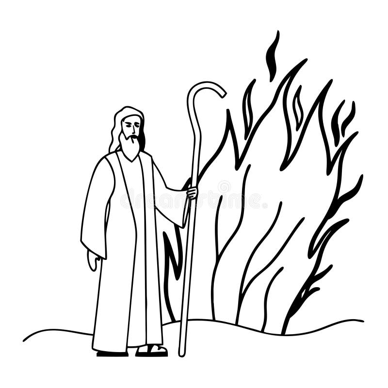 Biblical Figure Burning Bush Illustration Religious Vector Art Stock ...