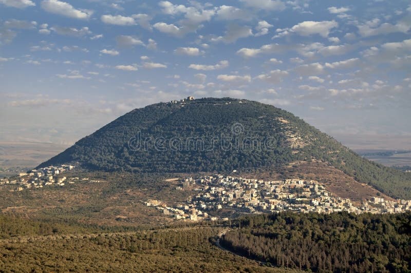 Biblical Mount Tabor and the Arab Village Stock Photo - Image of region ...