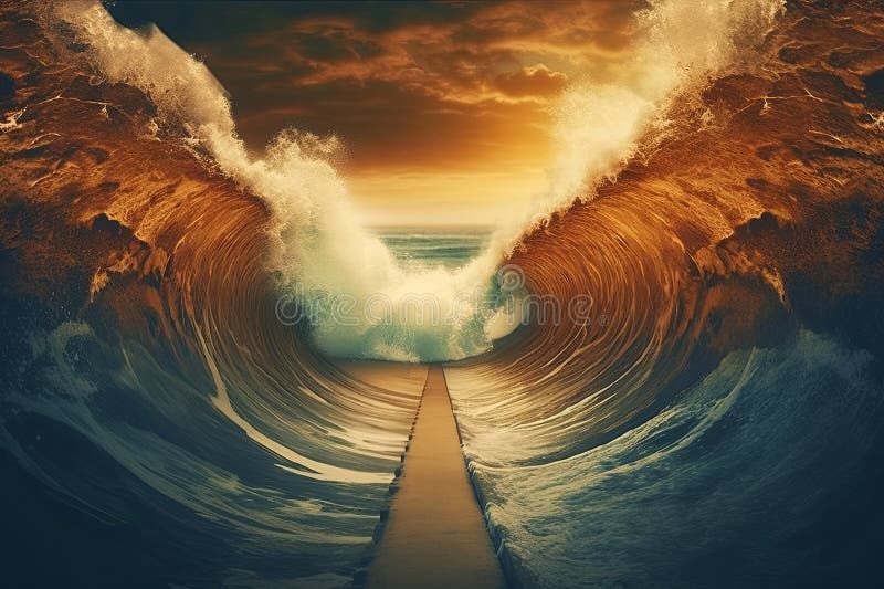 Biblical Scene. Moses Parting the Red Sea Stock Illustration ...