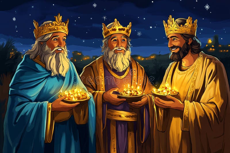 Biblical Scene of the Three Wise Men Offering Gifts, Representing the Epiphany and the Joy of ...