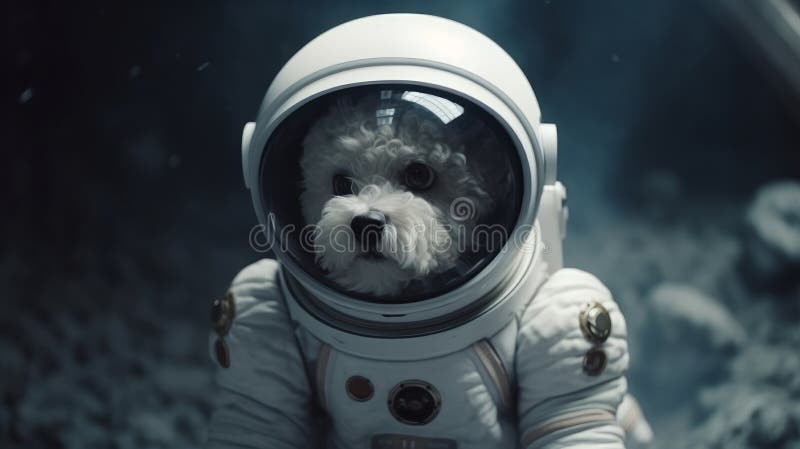 Bichon Dog in Space Suit in Space Generative AI Stock Illustration ...