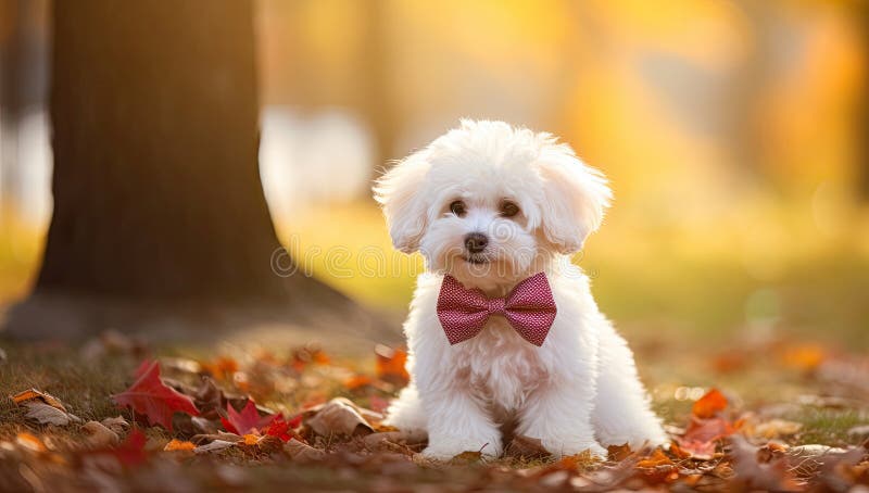 Bichon Frise Dog in Autumn Park Stock Illustration - Illustration of ...