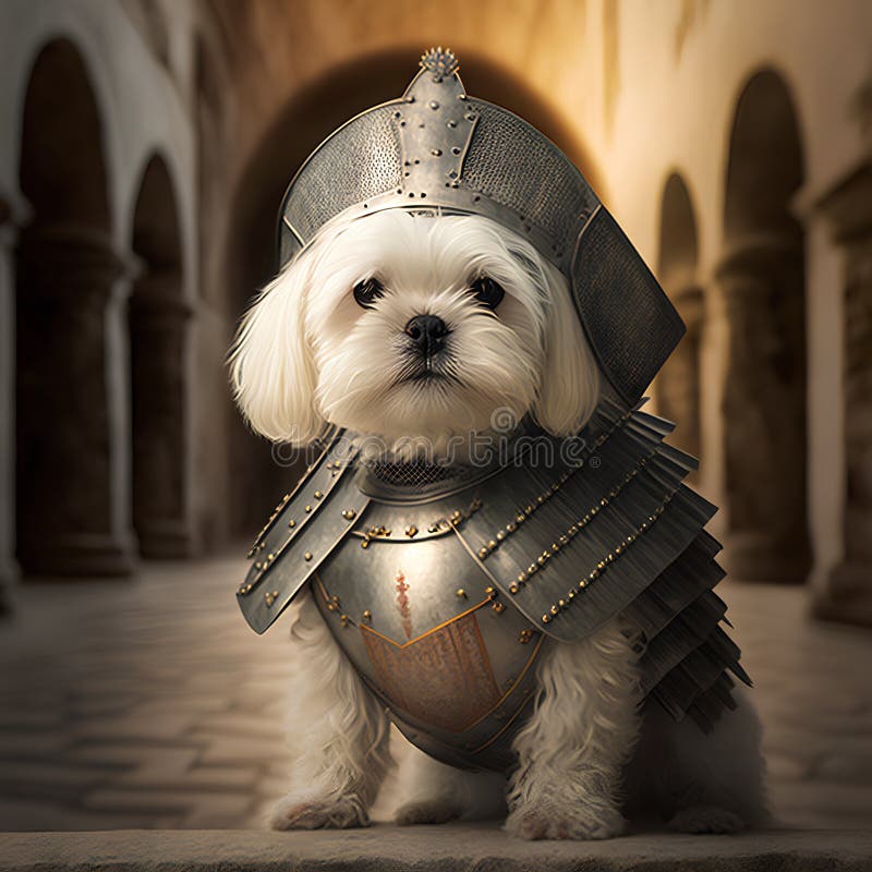 Bichon Frize Dog in Medieval Armor. 3D Rendering Stock Illustration ...