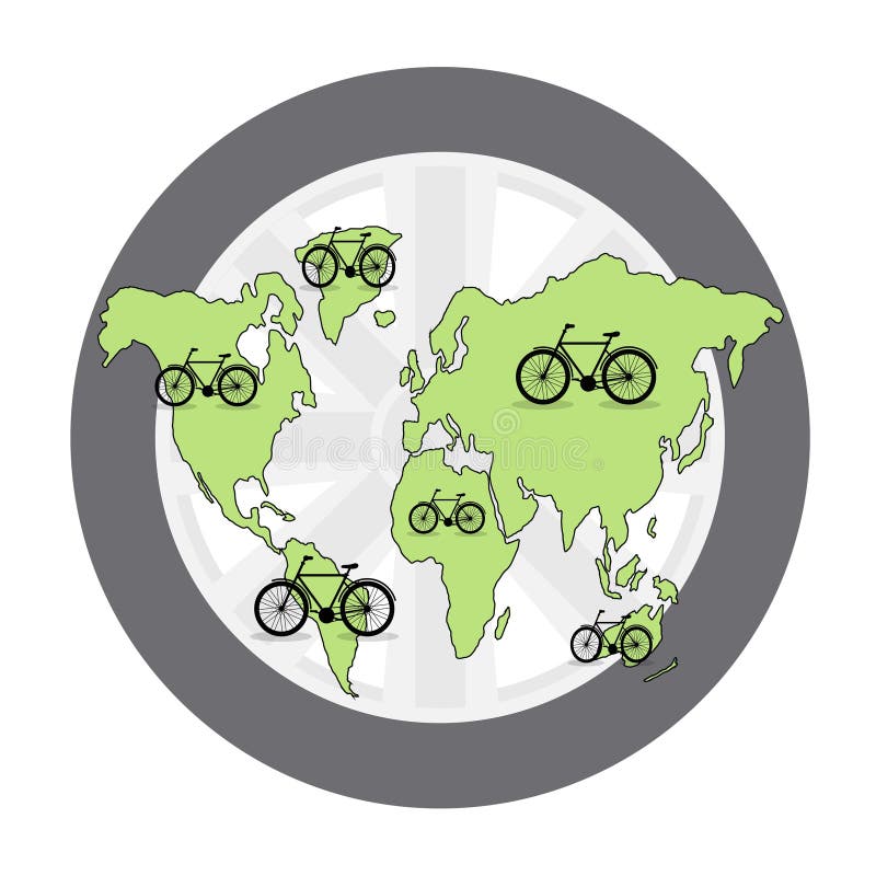 Bicycle Symbols on the World Map, World Bicycle Day Concept Stock ...