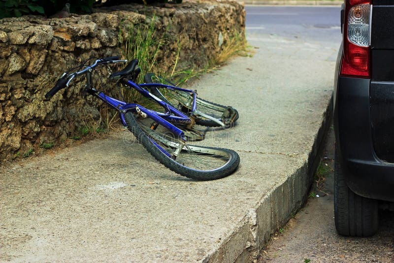 Bicycle Wreck Scene stock photo. Image of cyclist, crash - 10490654