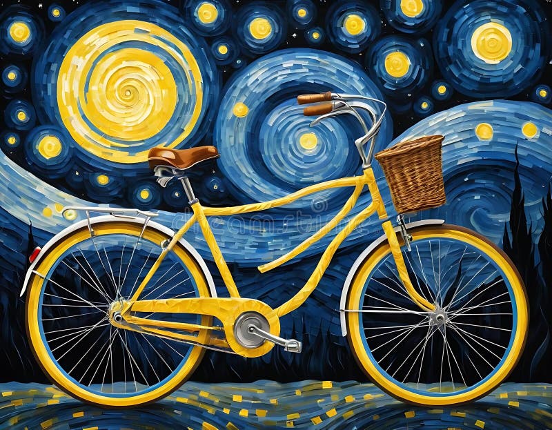 Bicycle Against Starry Night Inspired Background Illustration Stock ...