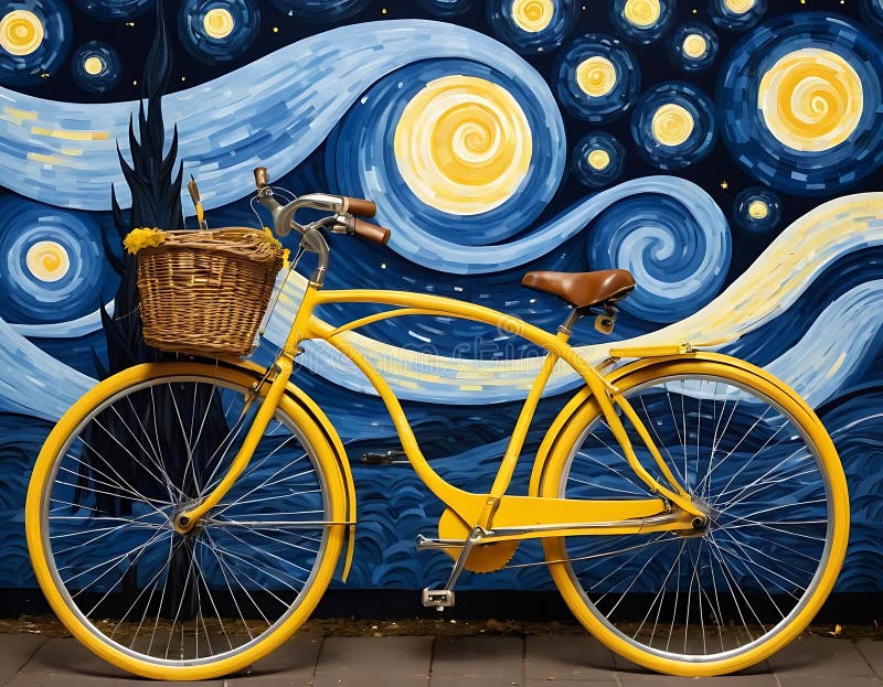 Bicycle Against Starry Night Inspired Background Illustration Stock ...