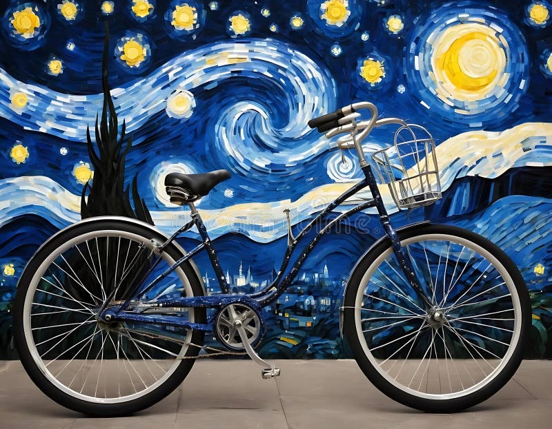 Bicycle Against Starry Night Inspired Background Illustration Stock ...