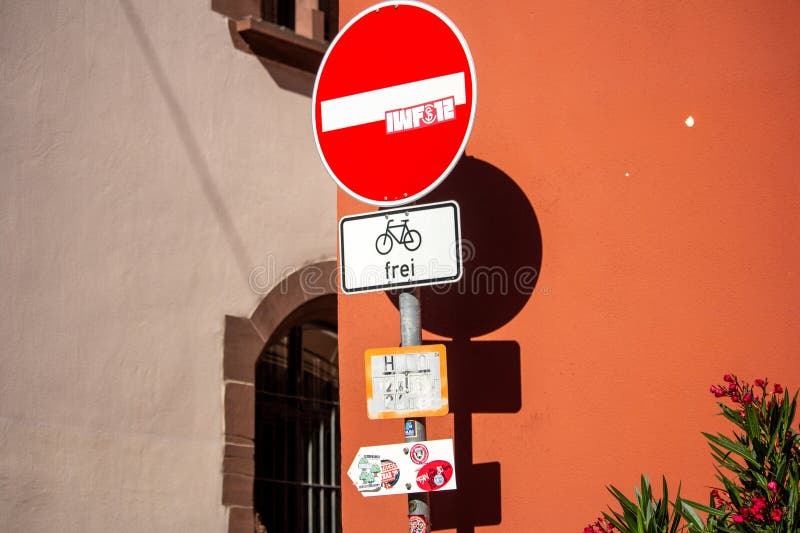 Bicycle Allowed Sign on a Colorful Street in Germany Editorial ...