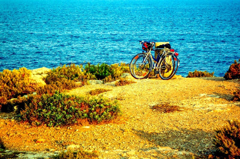 Bicycle on a Cliff with Covered by Forest Hills Stock Image - Image of ...