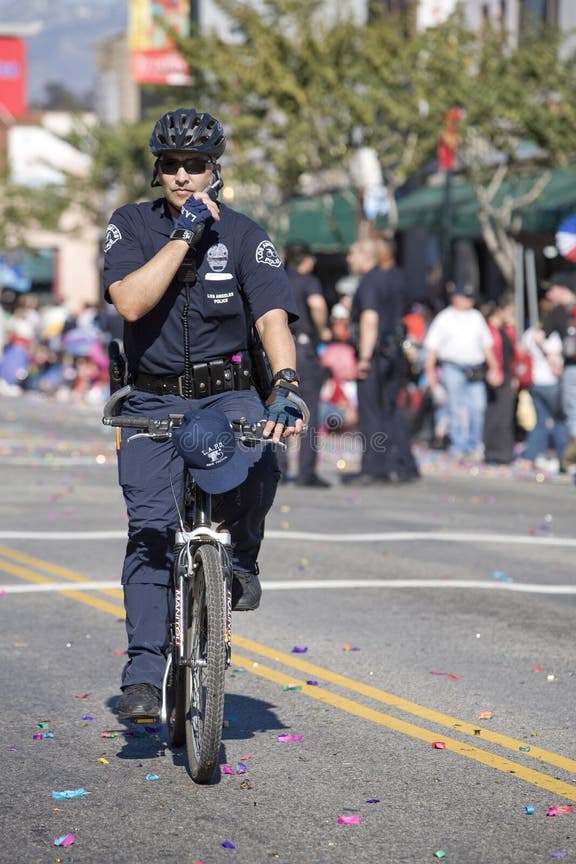 Bicycle Cop Doing Crowd Control Editorial Photography - Image of radio ...