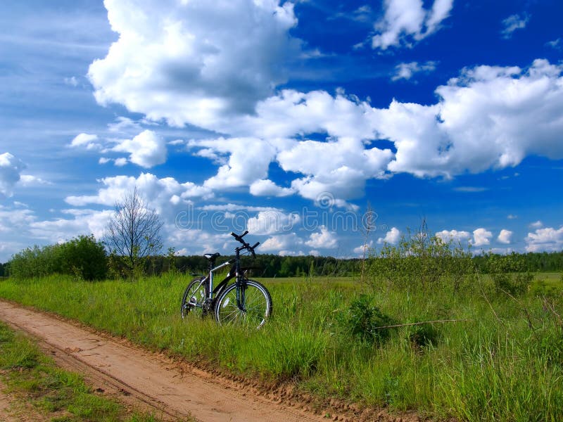 Bicycle in Summer Landscape Stock Photo - Image of pedal, blue: 5613736