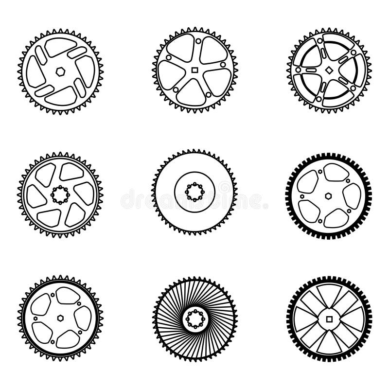 Bicycle Crank Type Set, Vector Line on White Background Stock Vector ...
