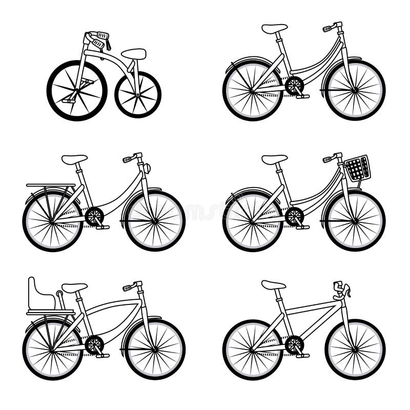 Flat Outline Cycling Side View, Back and Top View Isolated on White ...