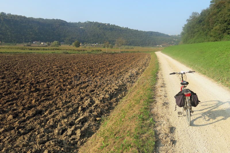 Bicycle on a Dirt Road of a Cycle Path in the Countryside Stock Image ...