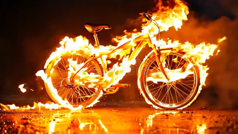 A Bicycle with Flames on the Front Wheel of it Stock Video - Video of ...