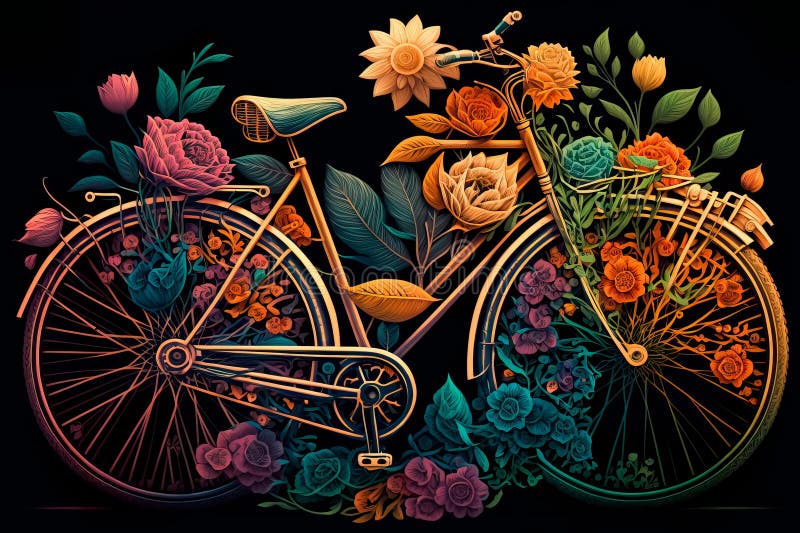 Bicycle with Flower Wheels.Generative AI Stock Illustration ...