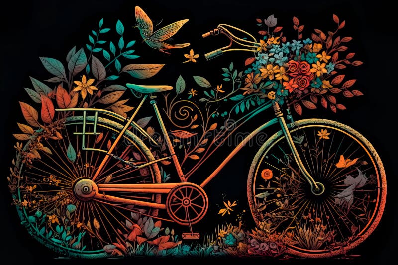 Bicycle with Flower Wheels.Generative AI Stock Illustration ...