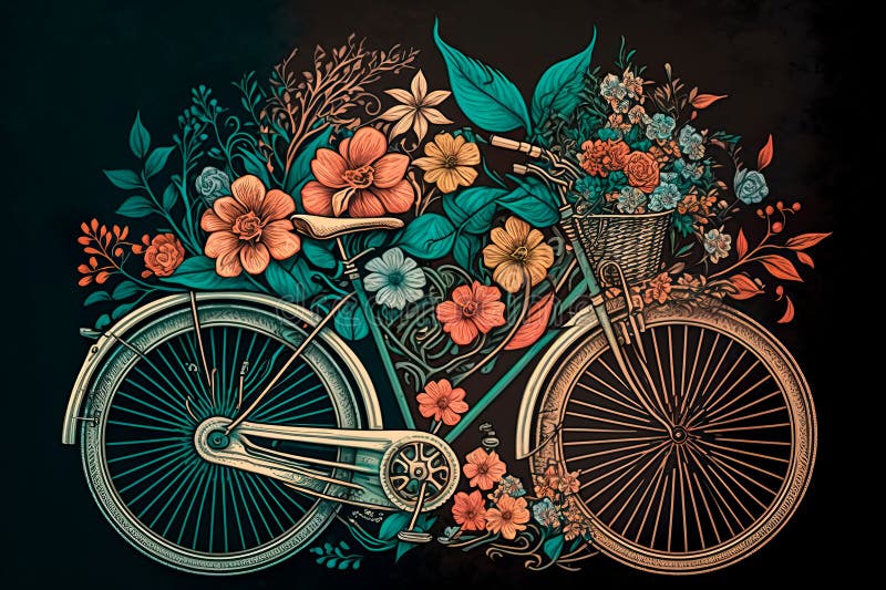 Bicycle with Flower Wheels.Generative AI Stock Illustration ...
