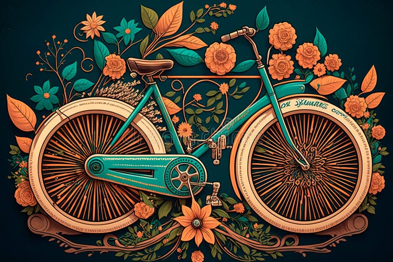 Bicycle with Flower Wheels.Generative AI Stock Illustration ...
