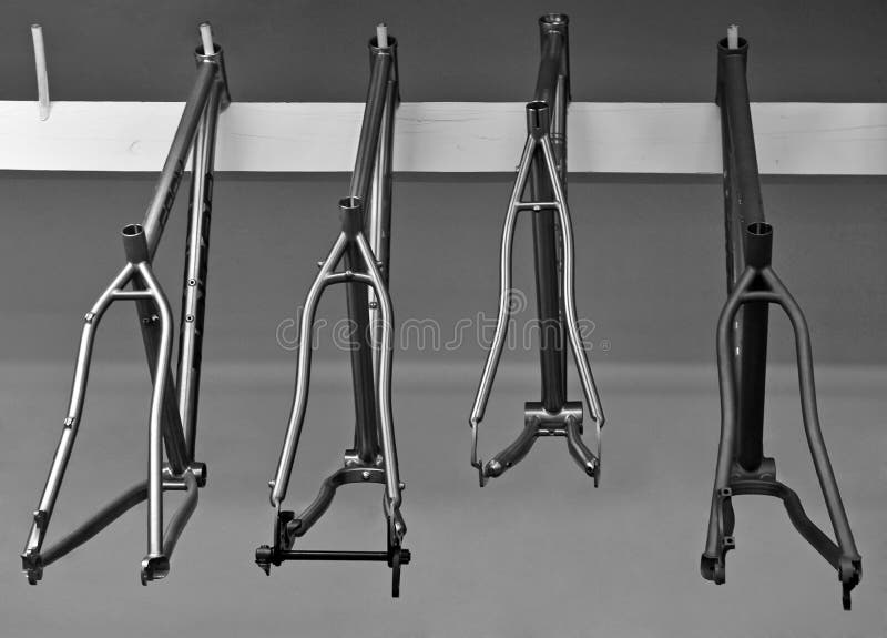 Bicycle Frames Hanging in the Workshop, Bike Frame Building Stock Image ...