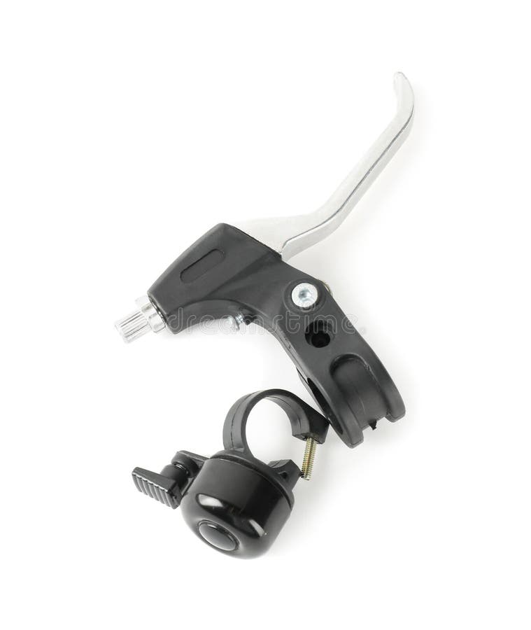 Bicycle Front Brake Lever and Bell Isolated on White, Top View Stock ...