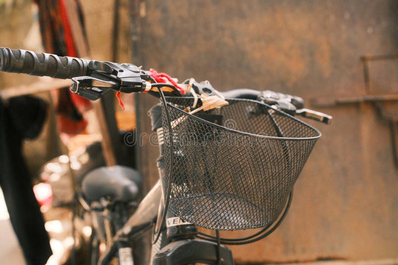 Bicycle with Front Mesh Basket Stock Photo - Image of recreation ...