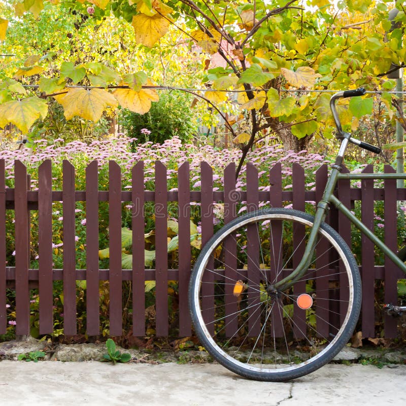 Bike leaning against fence stock image. Image of ocean - 2046279