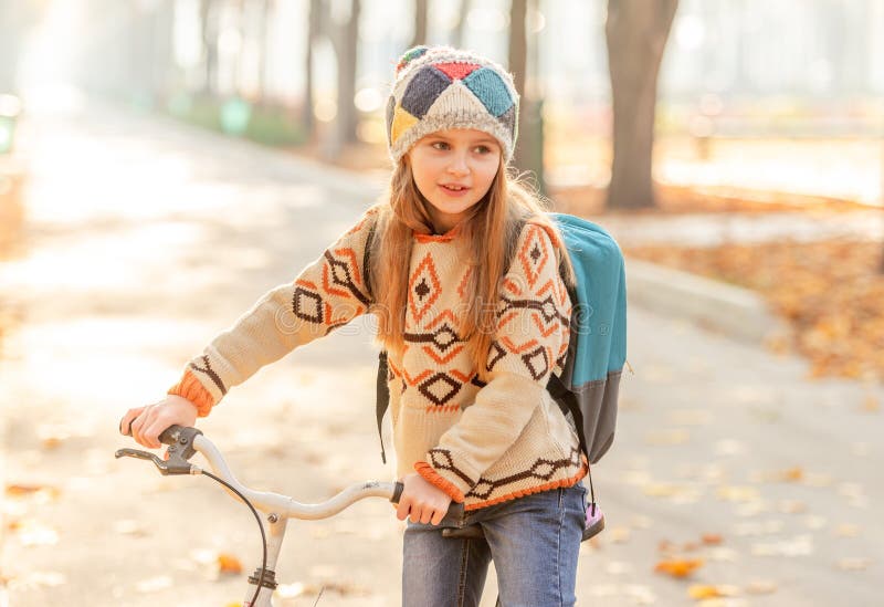 Bicycle Girl Riding To School Stock Photo - Image of autumn, cycle ...