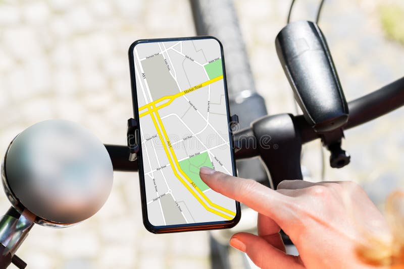 Bicycle GPS Navigator App with Map Stock Image - Image of handlebar ...