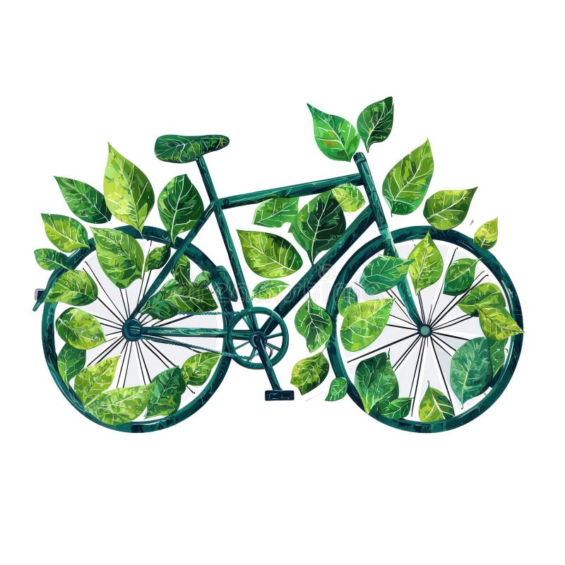 Bicycle with Green Leaves Illustration. Stock Illustration ...