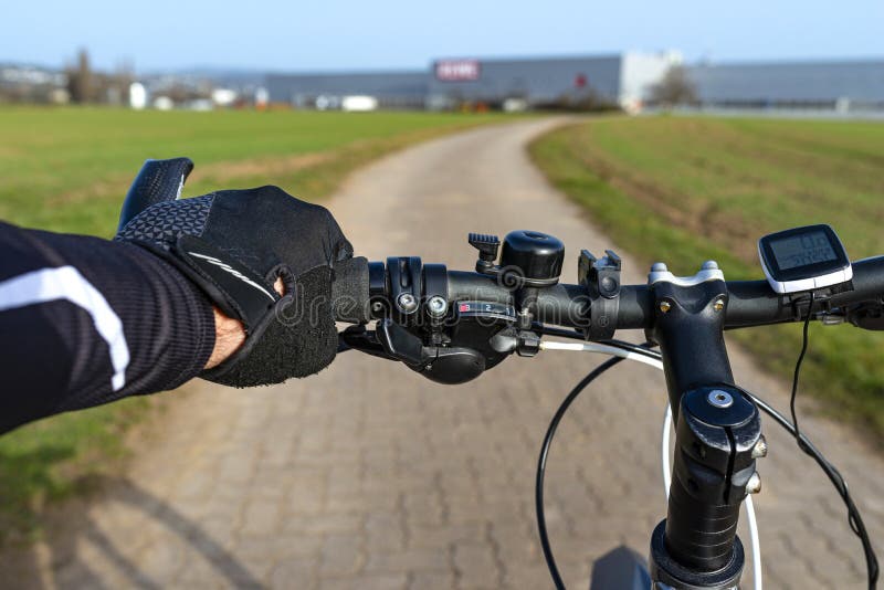 A Bicycle Handlebar Seen from the First Person Perspective and with a ...