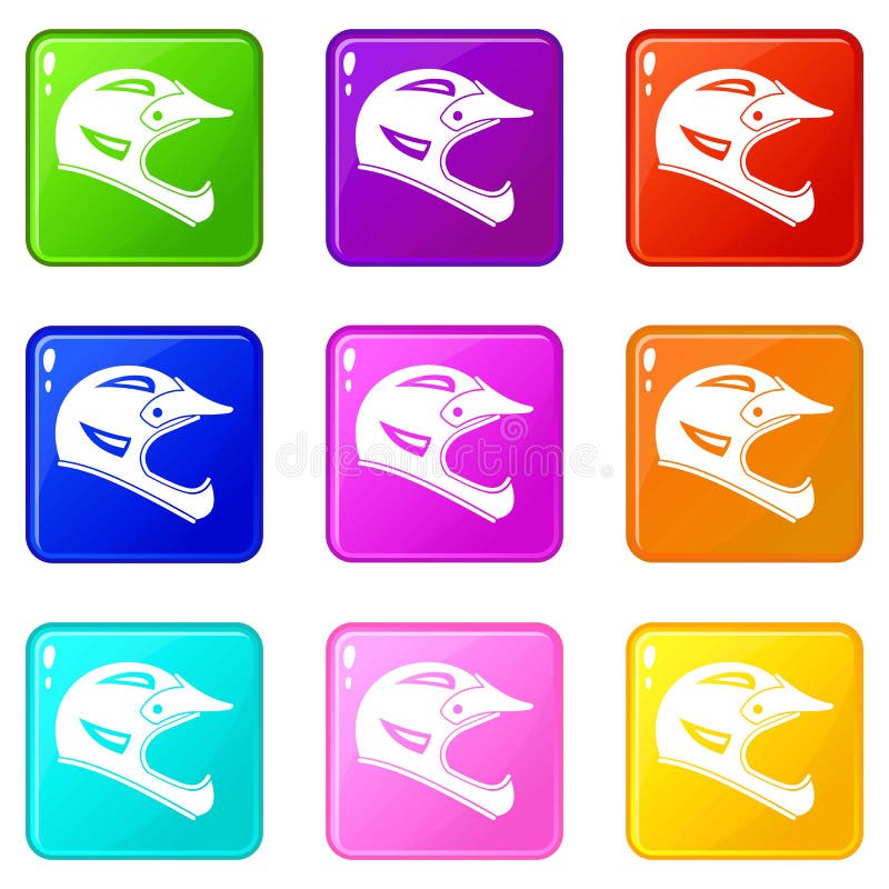 Bicycle helmet icons 9 set stock vector. Illustration of graphic - 96091017