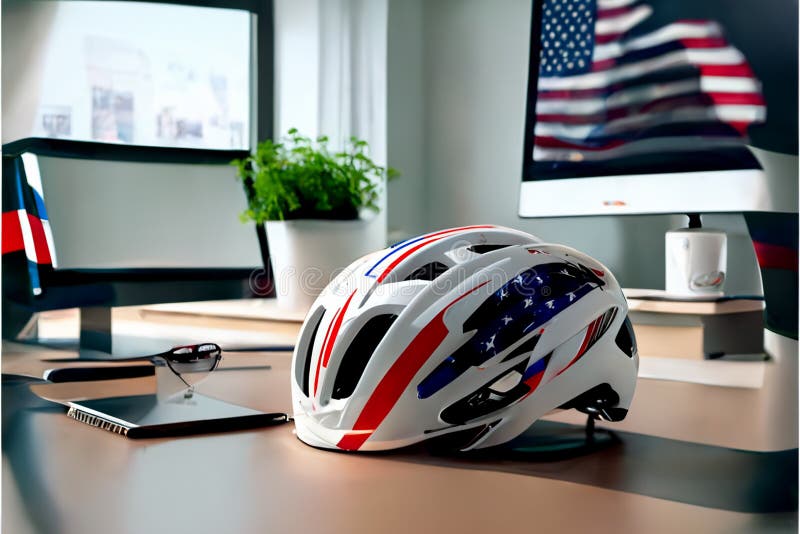 Bicycle Helmet on Table in Office. Stock Illustration - Illustration of ...