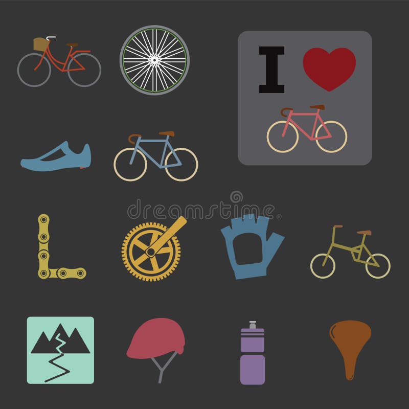 Bicycle icons set stock vector. Illustration of shoe - 43927358