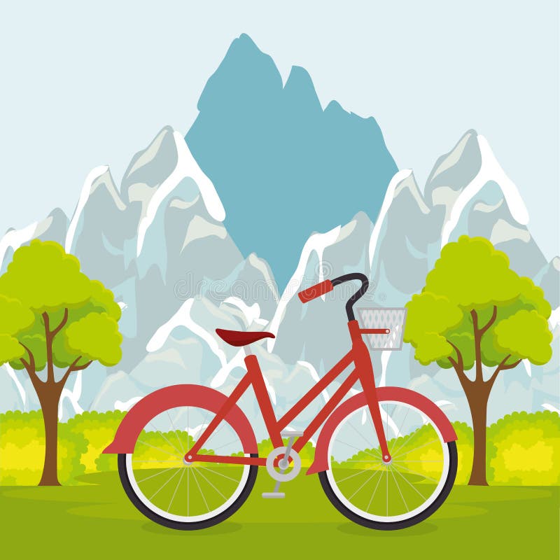 Bicycle in the landscape stock vector. Illustration of flat - 118415766