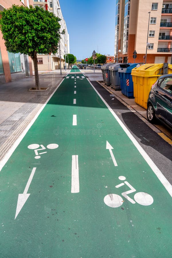 A Bicycle Lane in the Center of a City Stock Photo - Image of sport ...