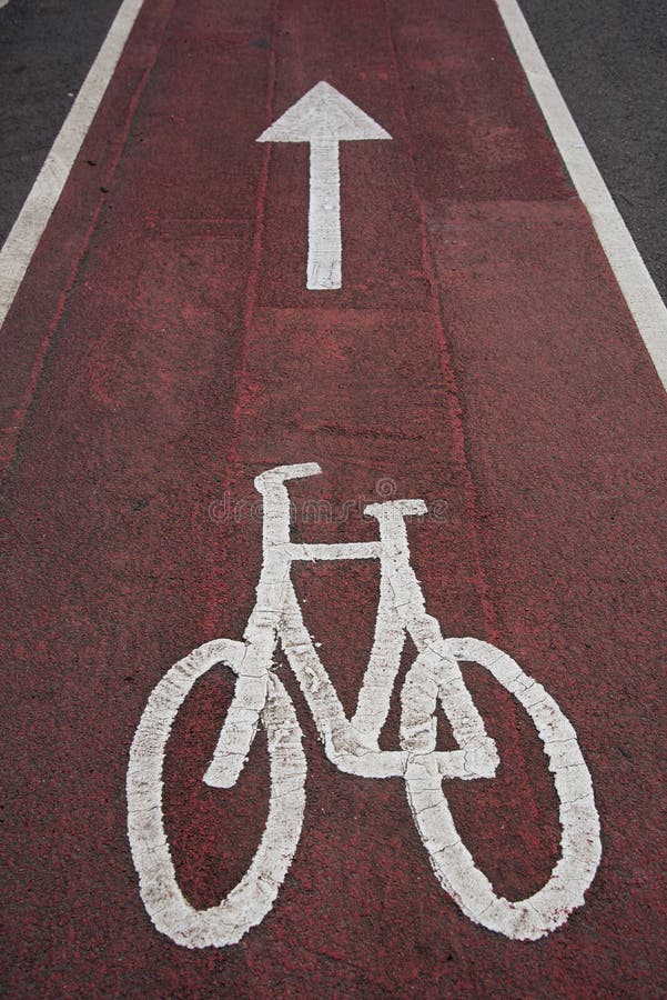 Bicycle Lane with Markings on Asphalt in a City Stock Photo - Image of ...