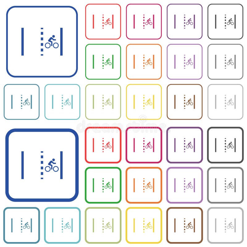 Bicycle Lane Outlined Flat Color Icons Stock Vector - Illustration of ...
