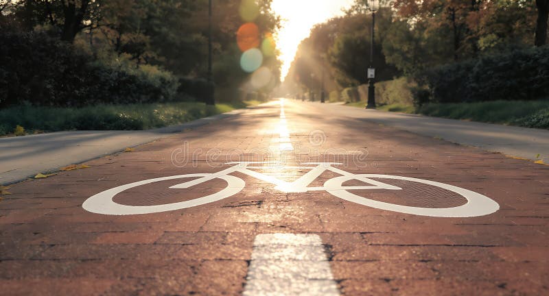 Bicycle Lane Path with White Bike Icon Painted in the Center Stock ...