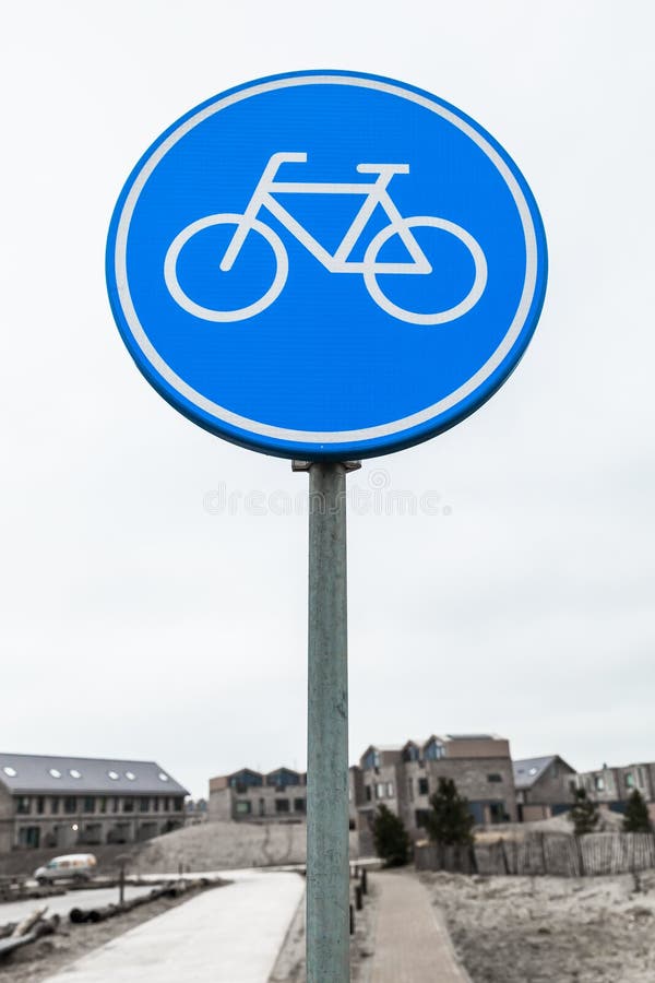 Bicycle Lane, Round Blue Road Sign Stock Photo - Image of sign ...